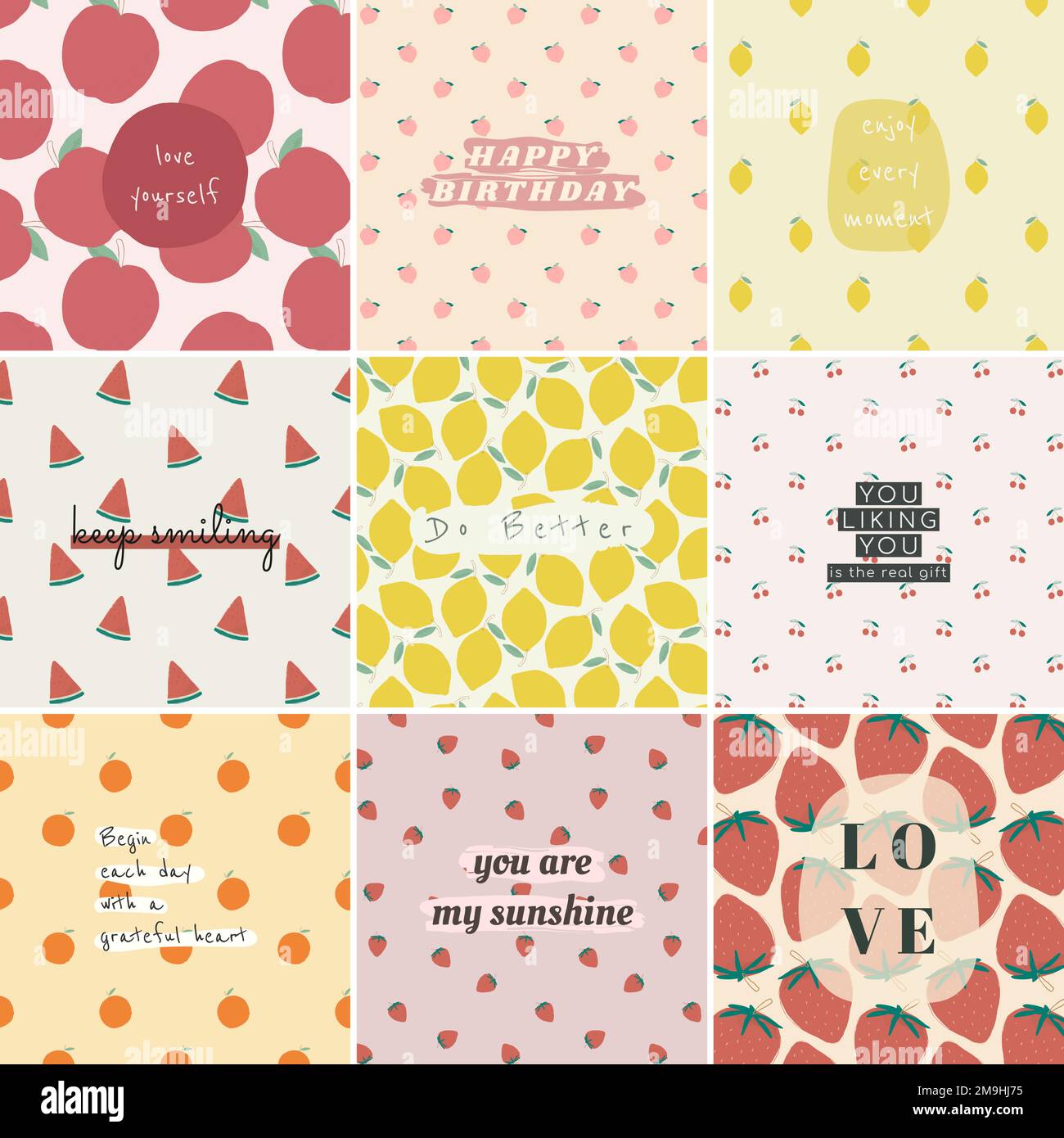 Vector fruit pattern quote social media ads template set Stock Vector ...
