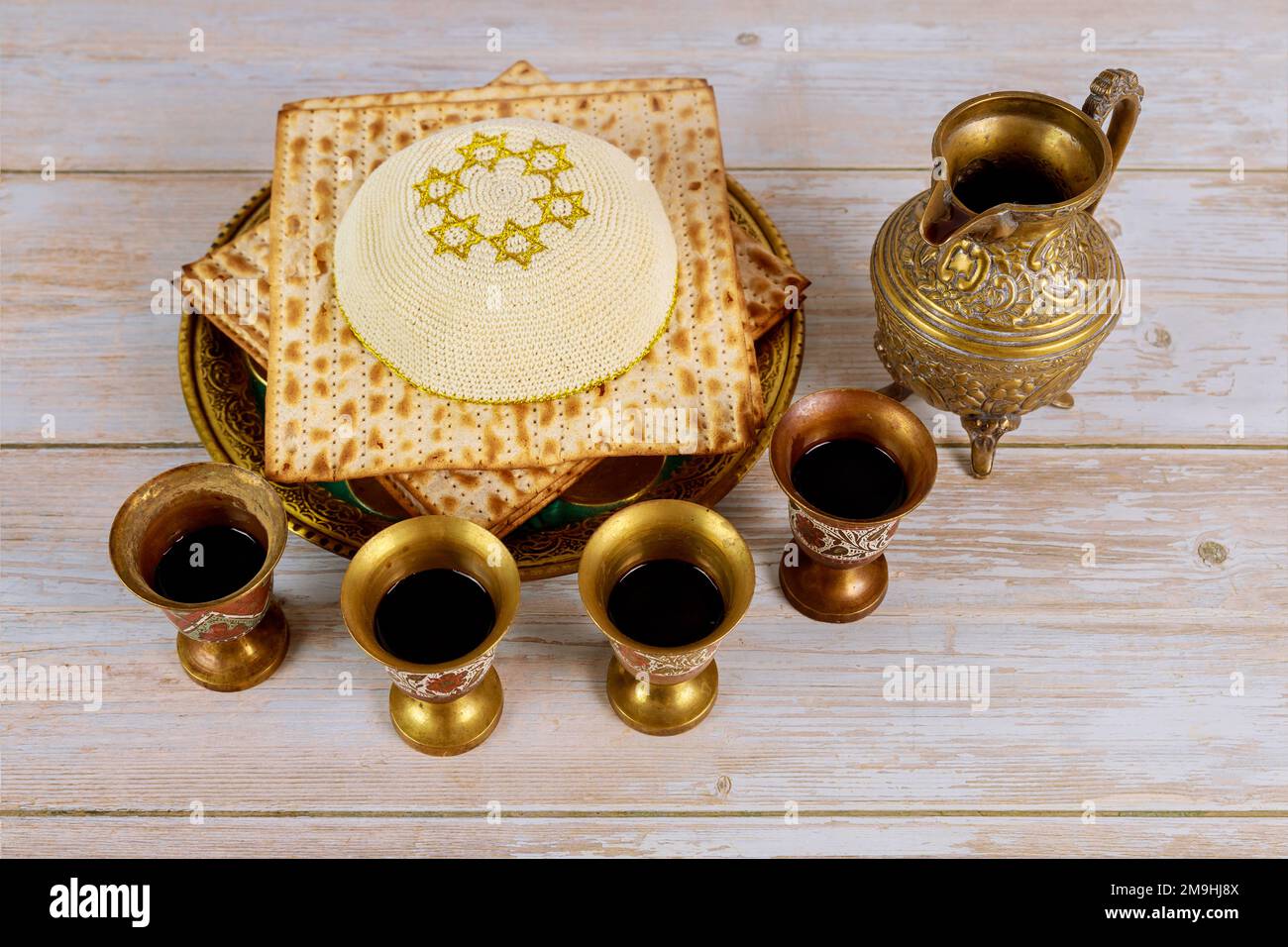 Celebration Matzah and kiddush is Jewish holiday involving matzoh four ...