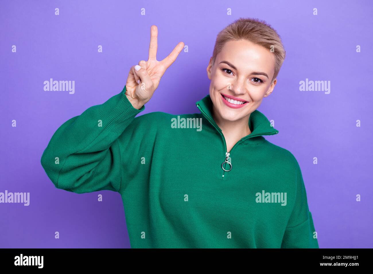 Photo of cheerful satisfied person beaming smile hand fingers ...
