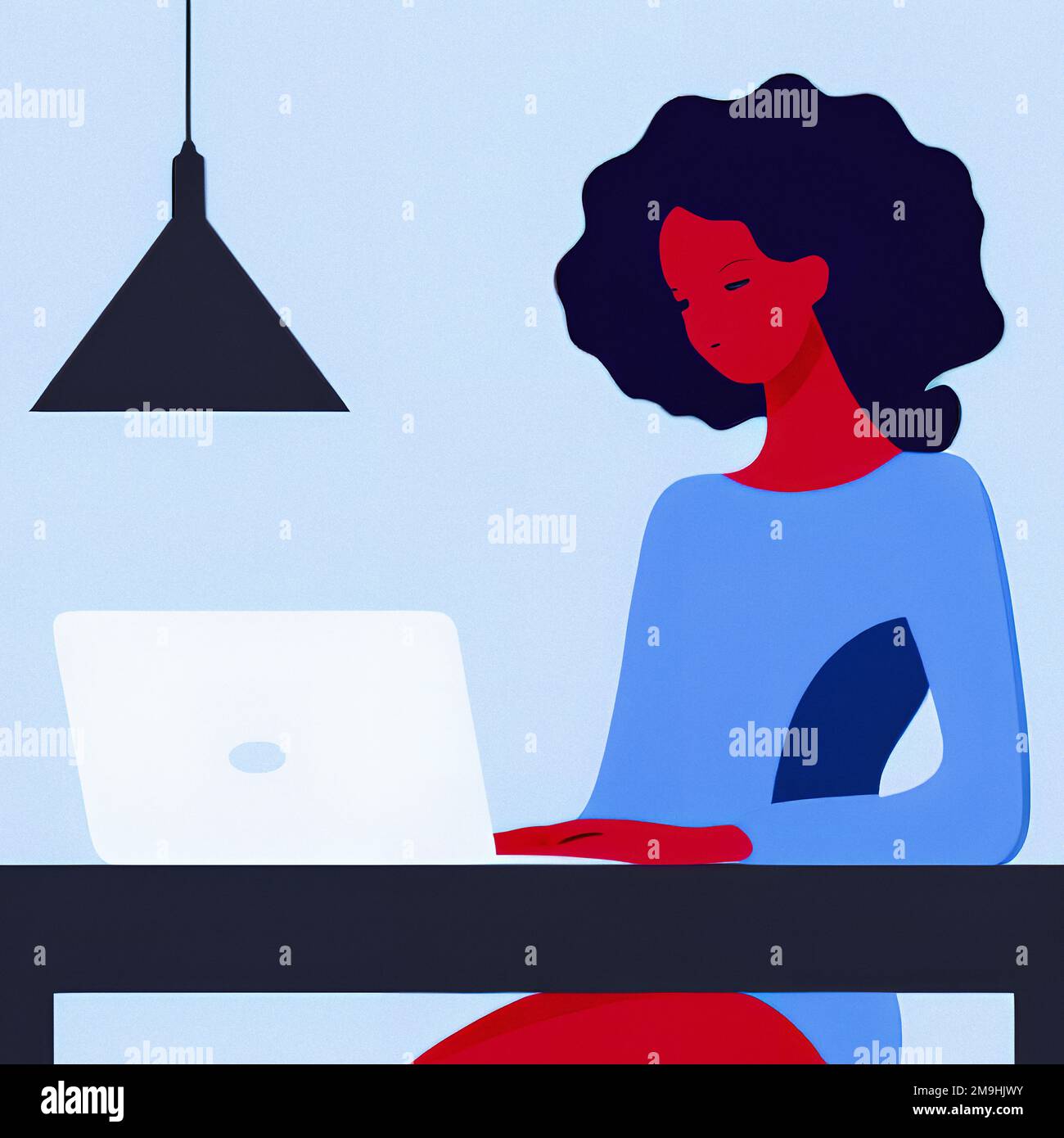 A business woman is working on the computer at her desk. Illustration ...