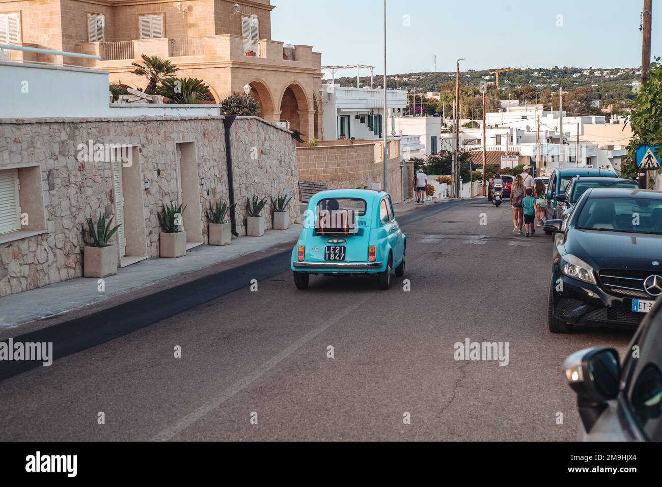 Santa Maria di Leuca, Italy-June 2021: an old blue 500 fiat car Stock ...