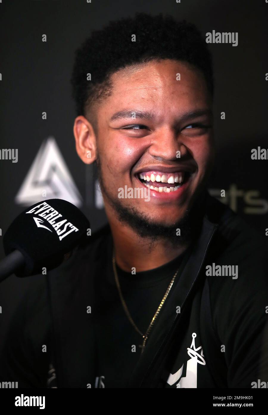 Boxer Matty Harris being interviewed during a public workout at The ...