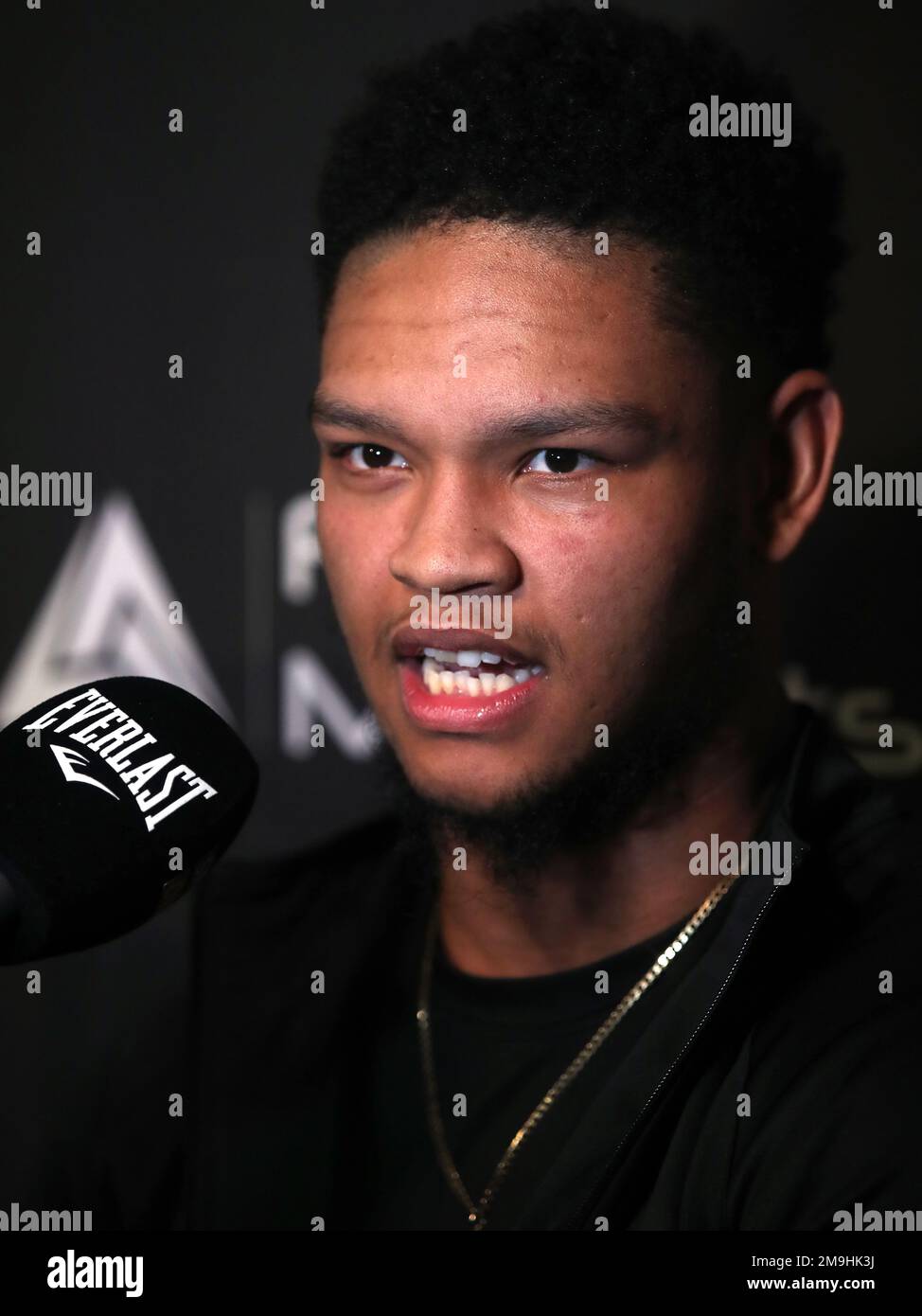 Boxer Matty Harris being interviewed during a public workout at The ...