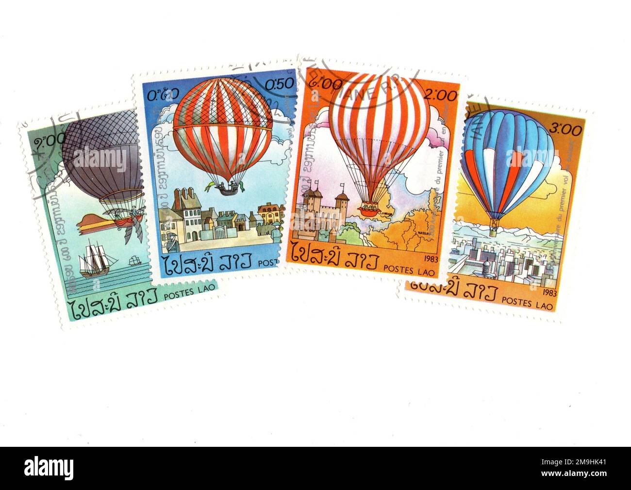 Vintage used postage stamps from Laos on a white background Stock Photo ...