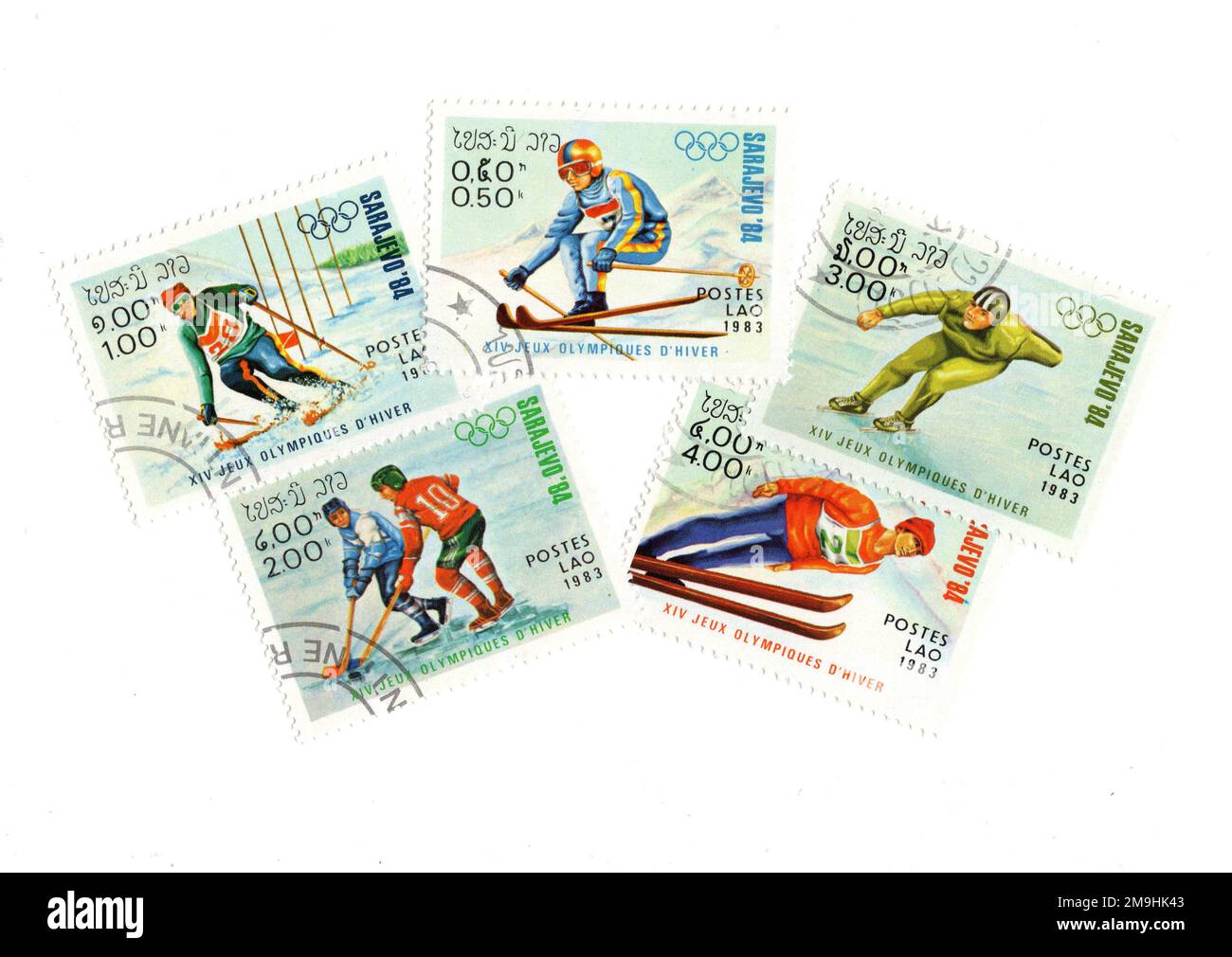 Vintage used postage stamps from Laos on a white background Stock Photo ...