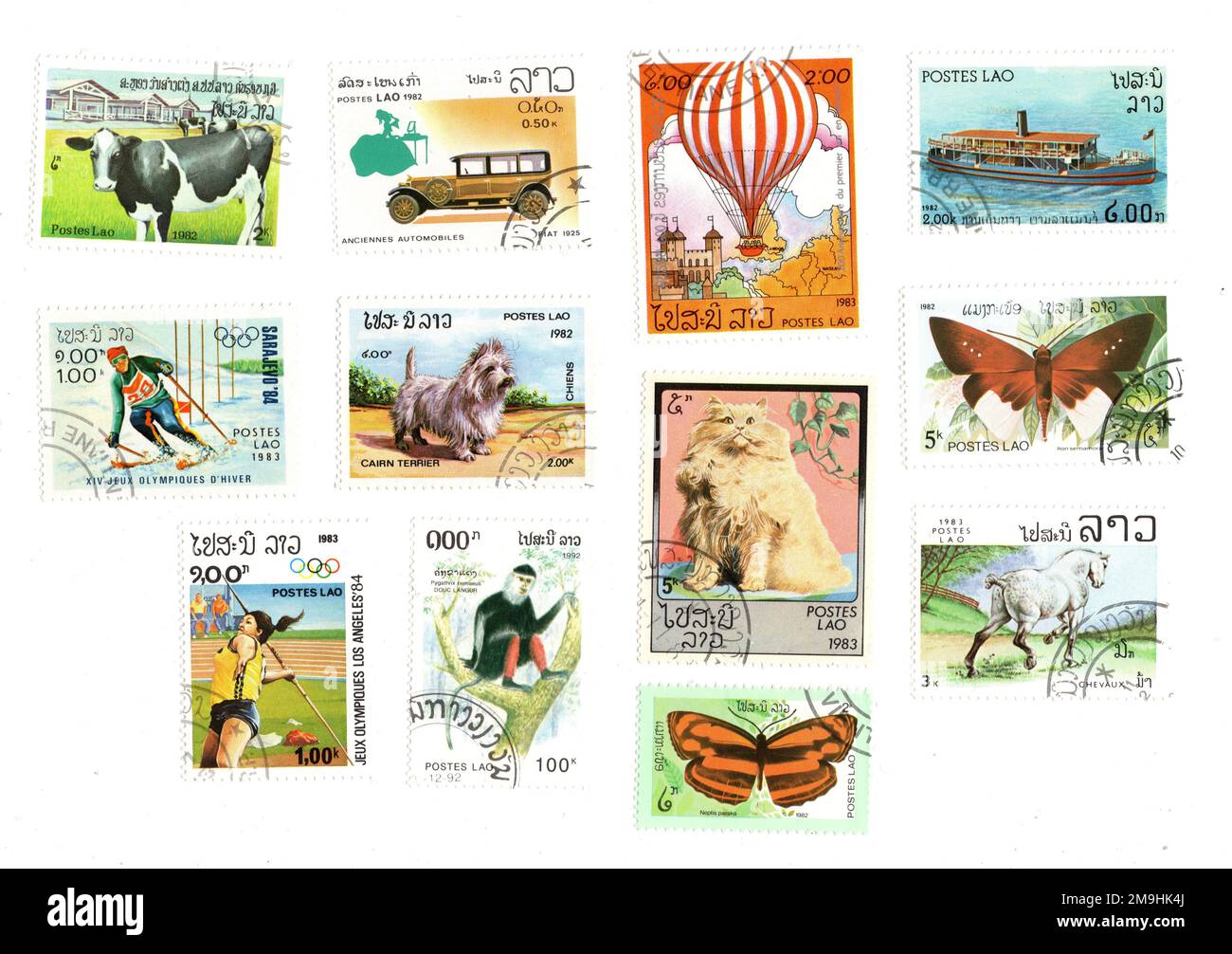 Vintage used postage stamps from Laos on a white background Stock Photo ...