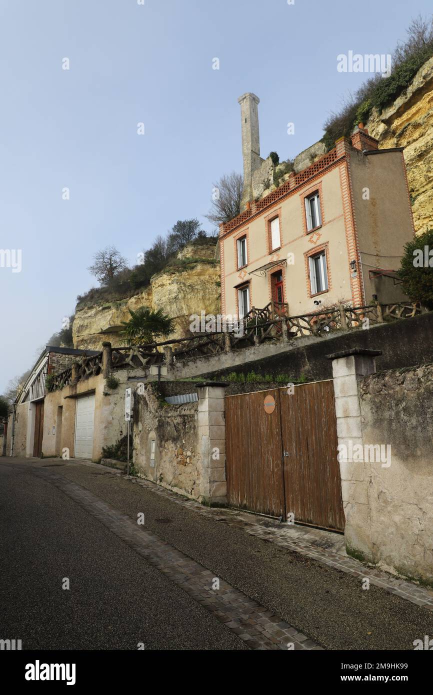 House and La Lanterne tower Rochecorbon France January 2023 Stock Photo ...