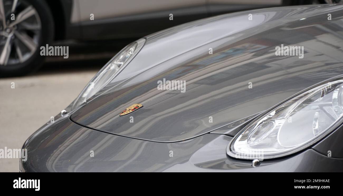 Ptolemaida,Greece - january 18, 2023: Gray Porsche perked on the main ...
