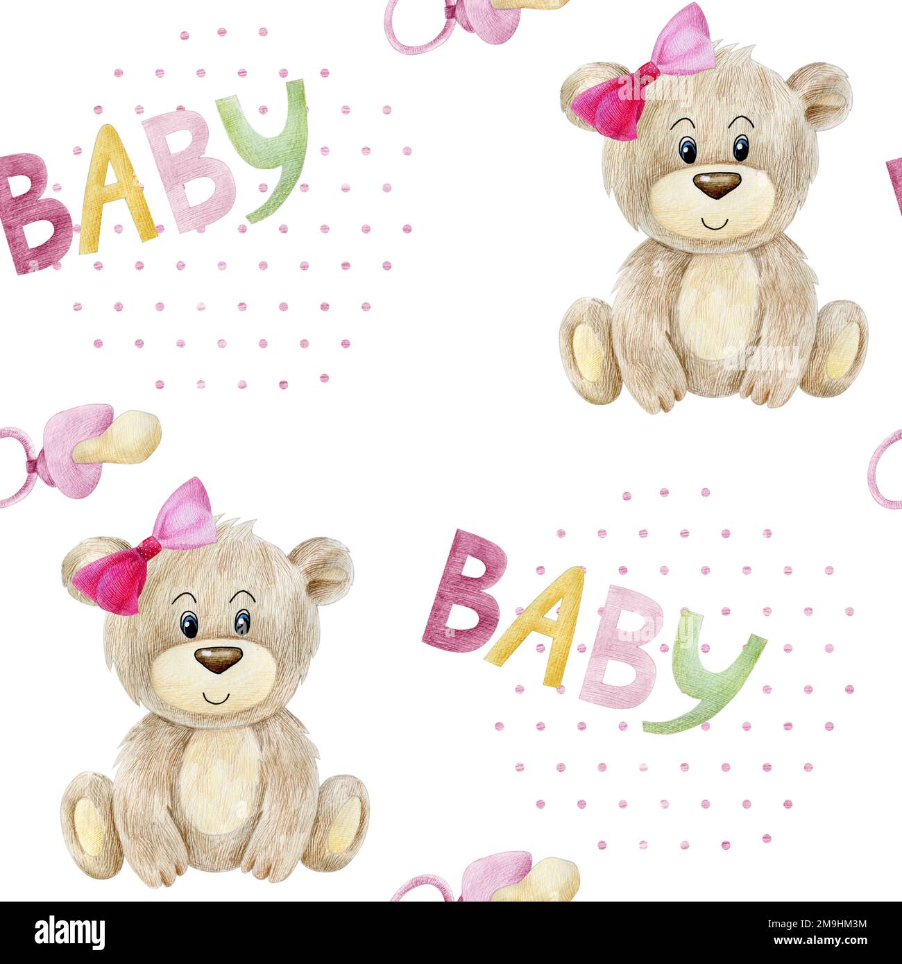 Seamless pattern with teddy bear Stock Photo - Alamy