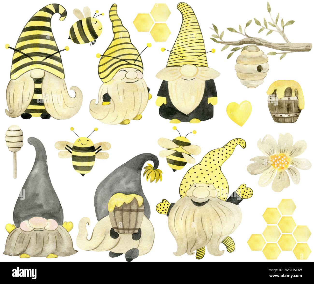 Watercolor bee gnomes Stock Photo - Alamy