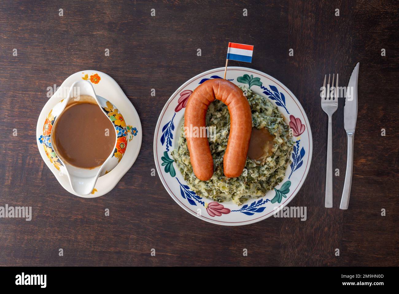 Portion of traditional dutch 'Boerenkool stamppot met worst' potatoes ...
