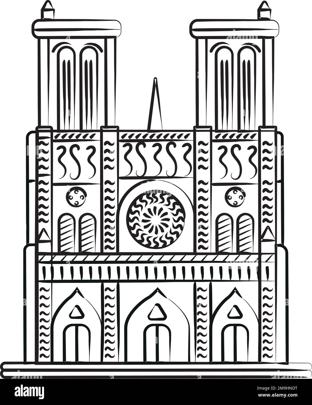 Isolated sketch of Notre Dame landmark Vector Stock Vector Image & Art ...