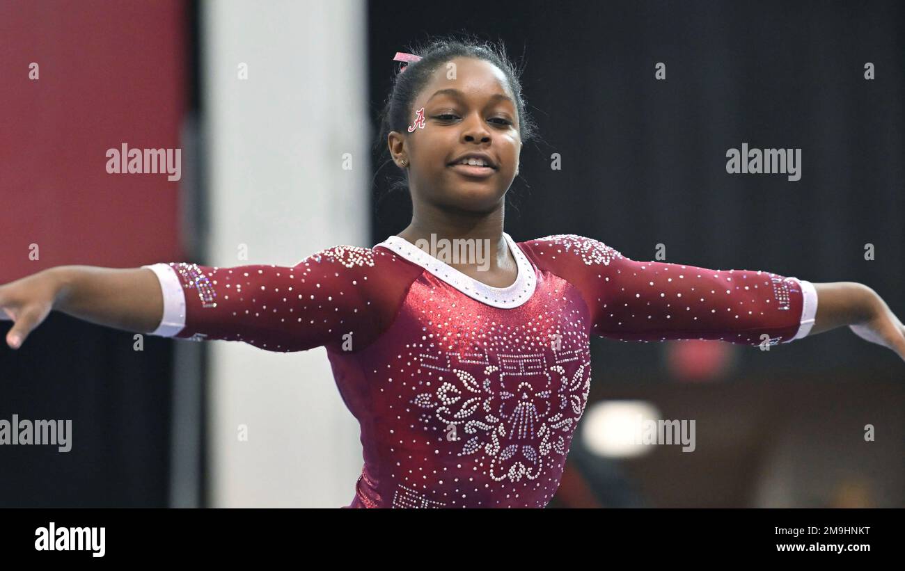 Alabama gymnast Lillian Lewis competes on the beam against Arkansas ...