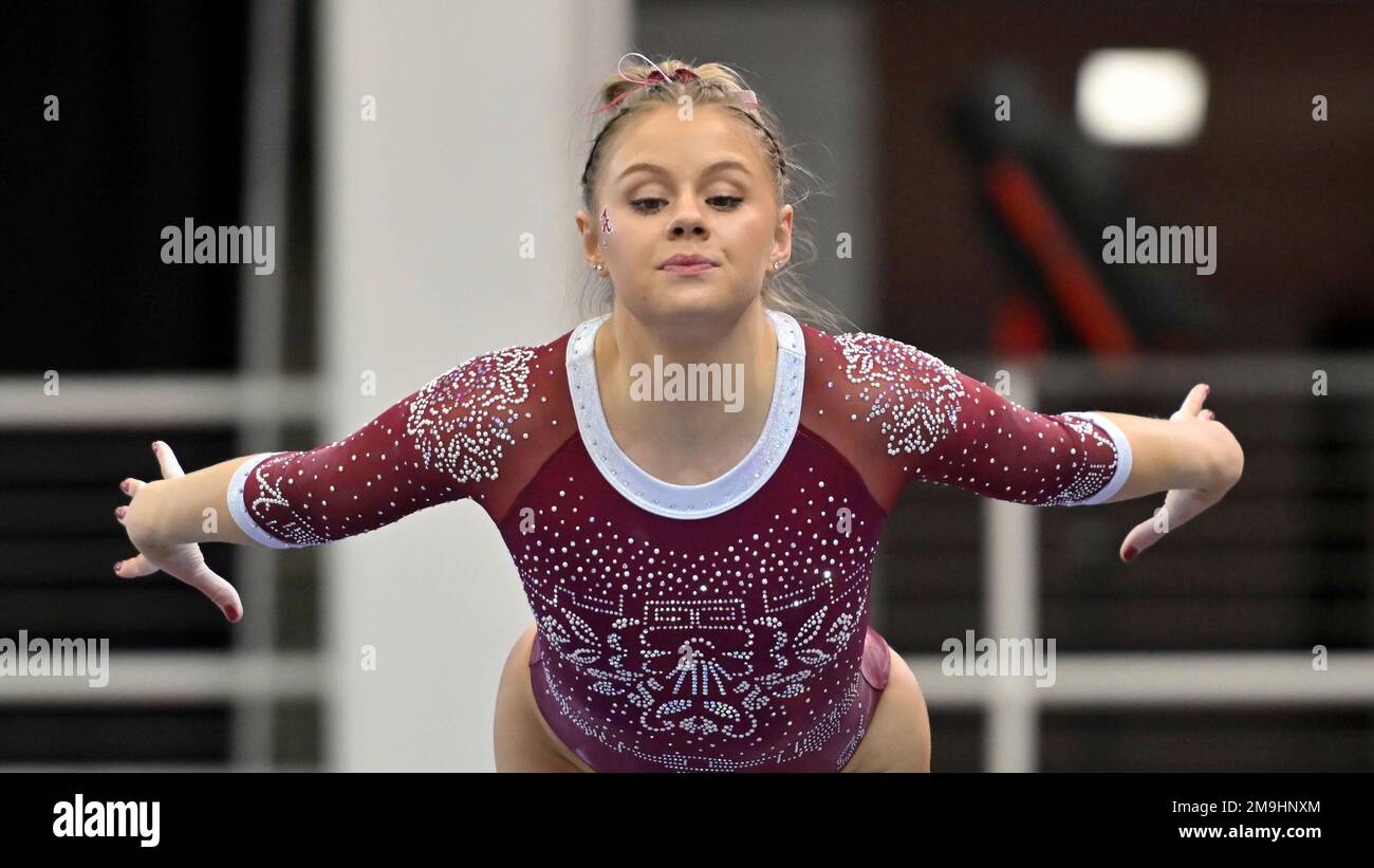 Alabama gymnast Mati Waligora competes on the beam against Arkansas ...