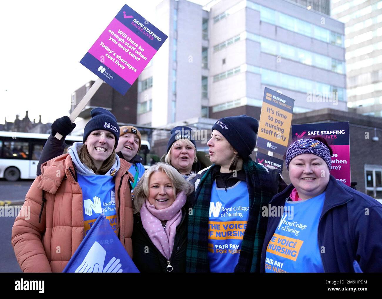 Royal College of Nursing (RCN) chief executive Pat Cullen (third left ...