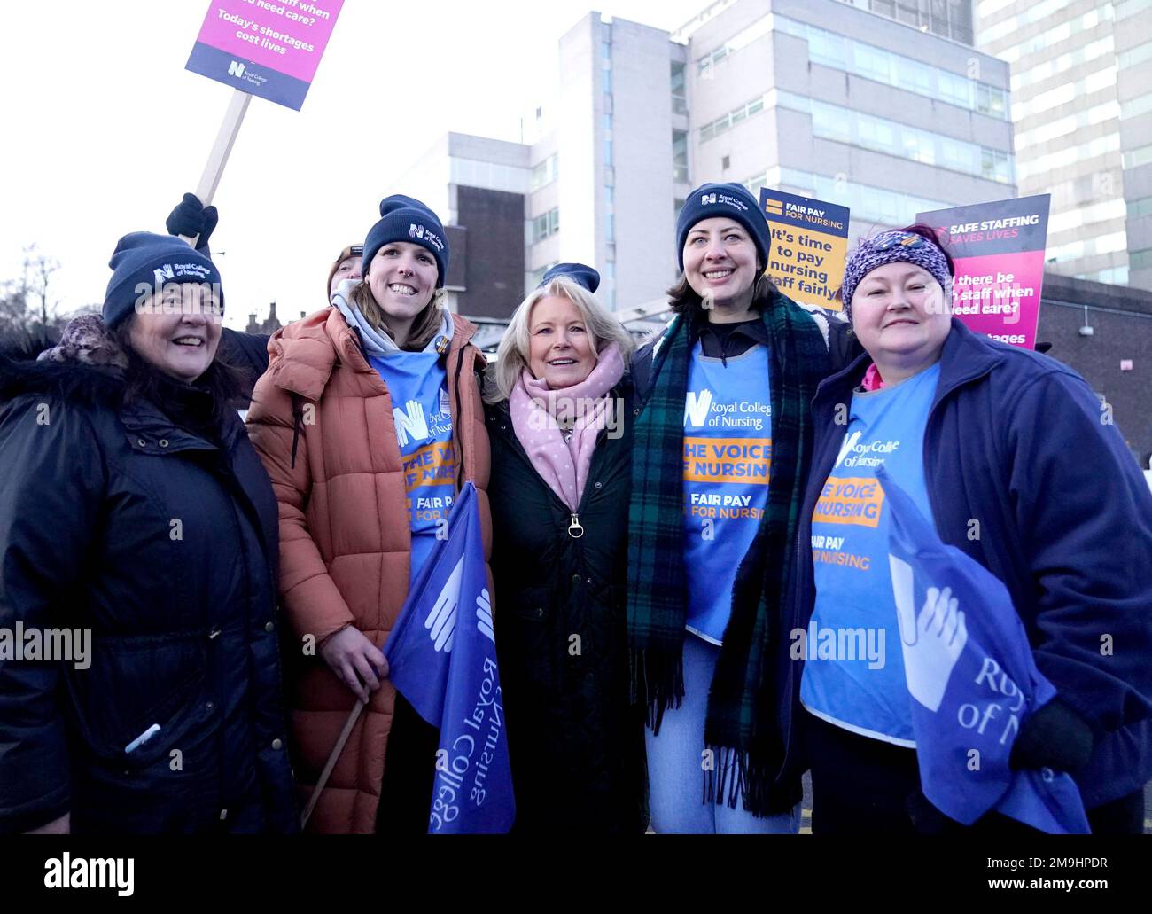 Royal College of Nursing (RCN) chief executive Pat Cullen (centre ...