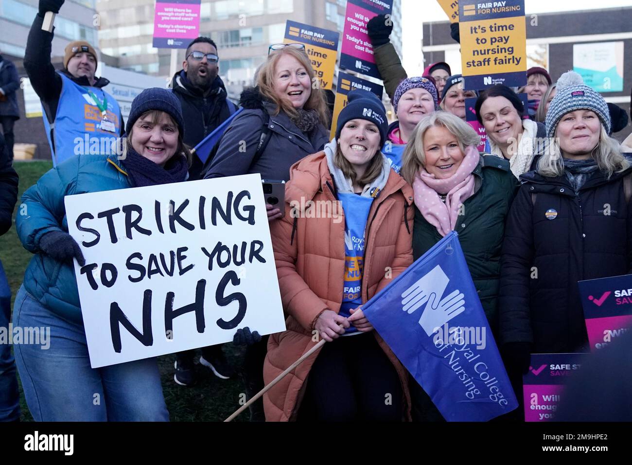 Royal College of Nursing (RCN) chief executive Pat Cullen (second right ...
