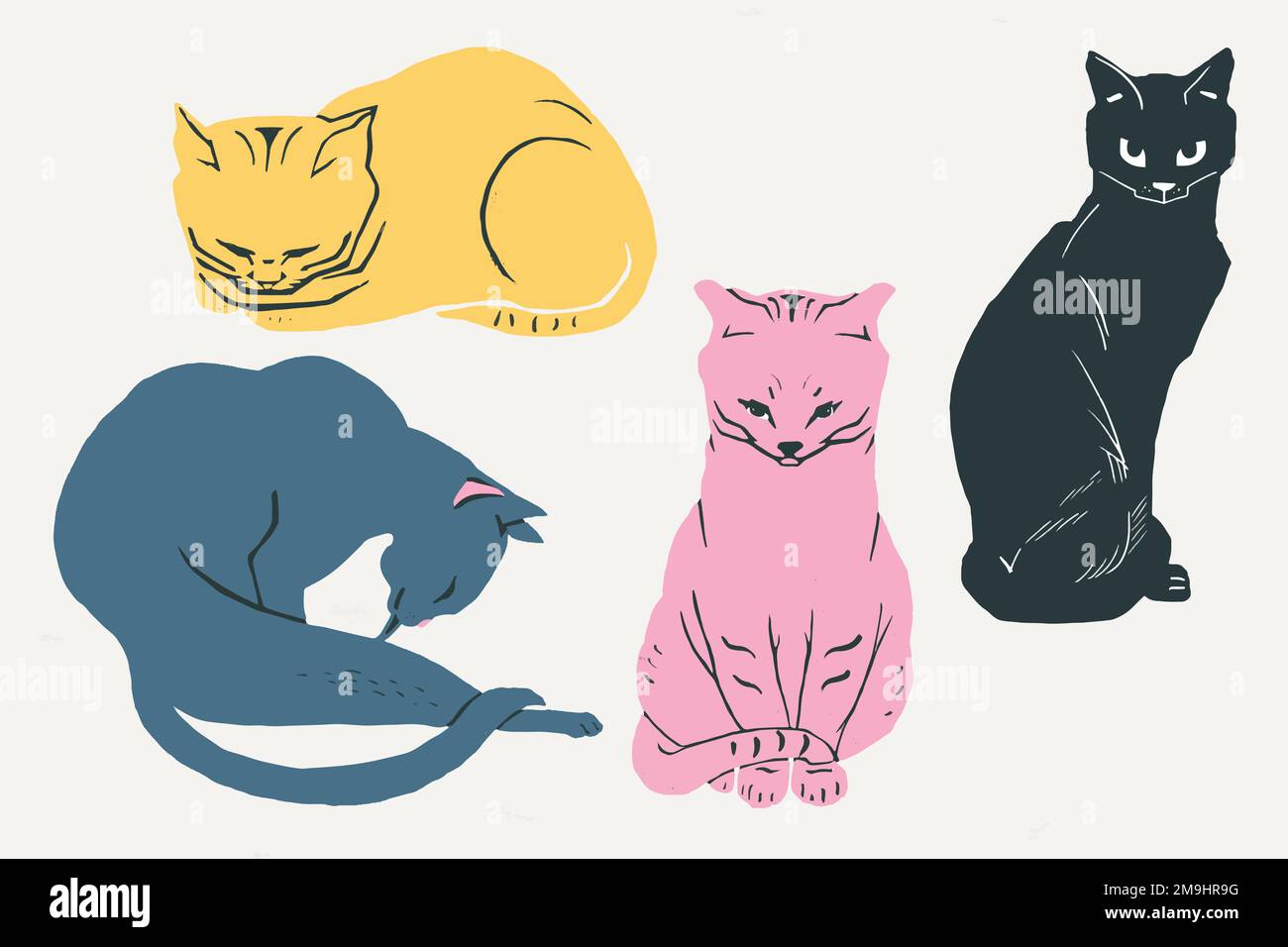 Vintage cat animal vector hand drawn illustration collection Stock ...