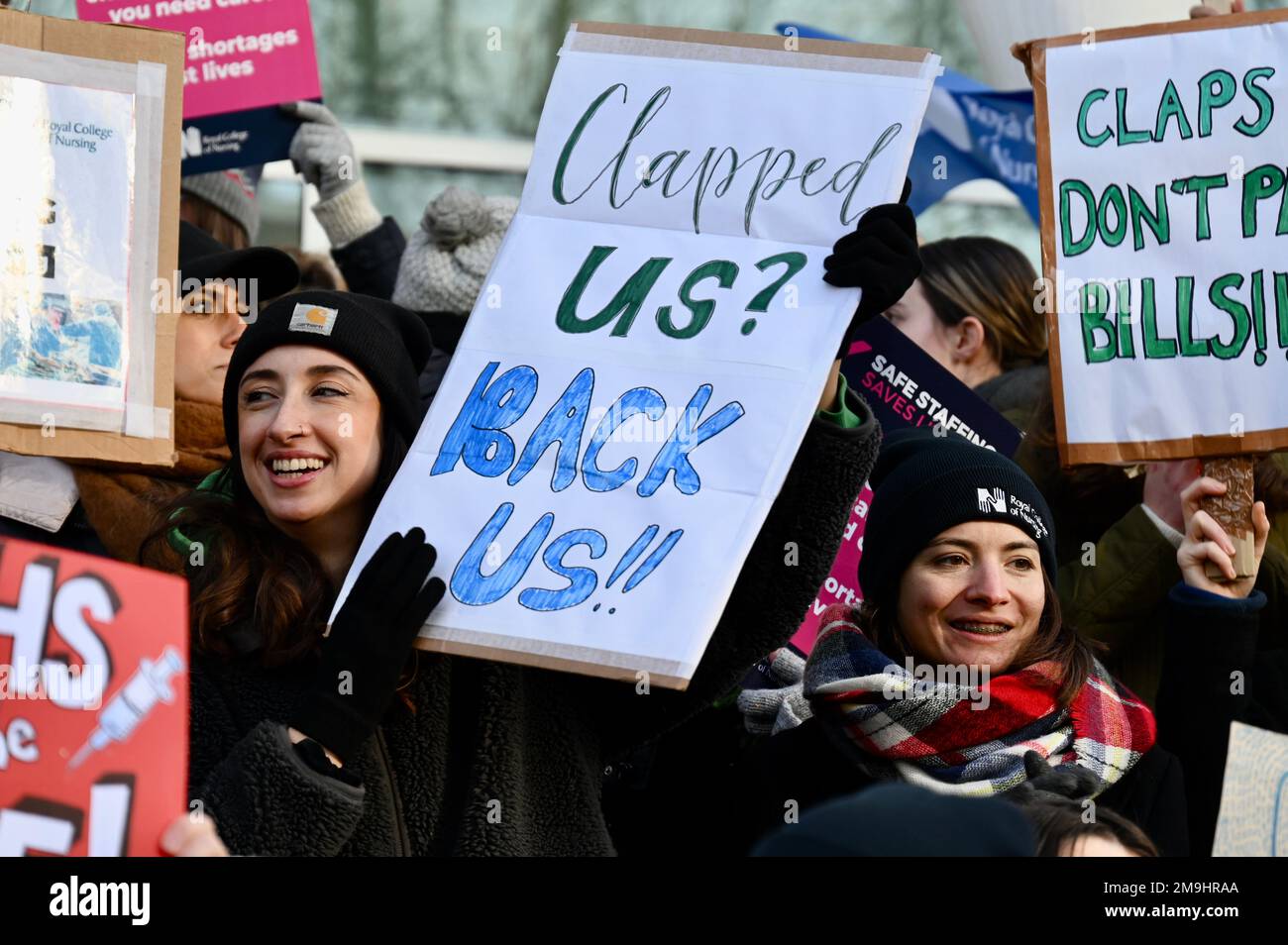 London, UK. Nurses man the picket line at University College Hospital ...