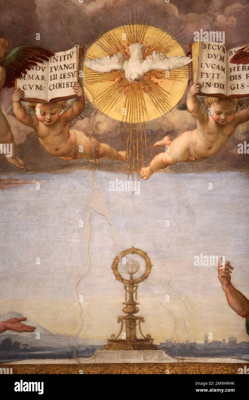 Détails. Peinture de la Dispute du Saint-Sacrement. 1509-1510. Raphaël ...