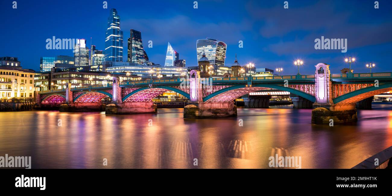 Cityscape with Blackfriars Bridge at night, London, England, UK Stock ...