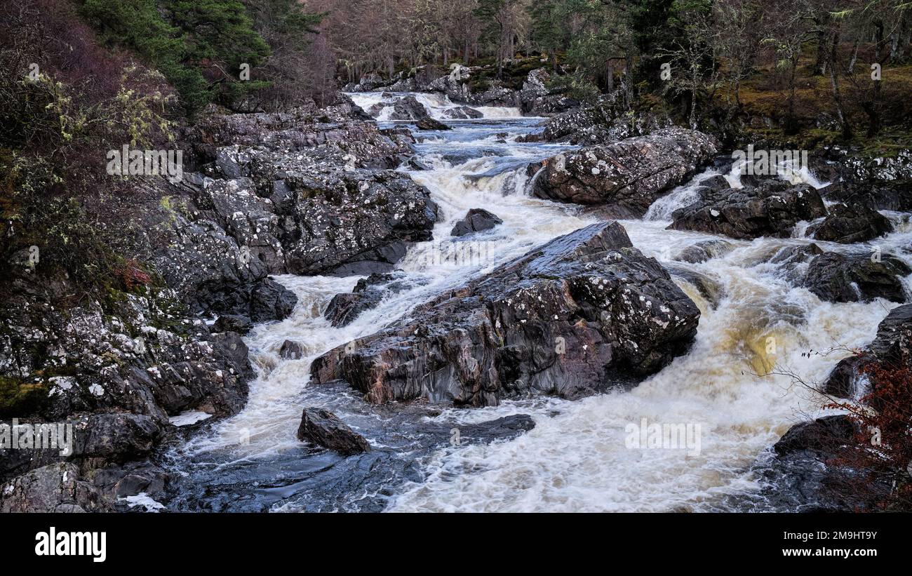 The Achness waterfalls on the River Cassley at Rosehall in Sutherland ...