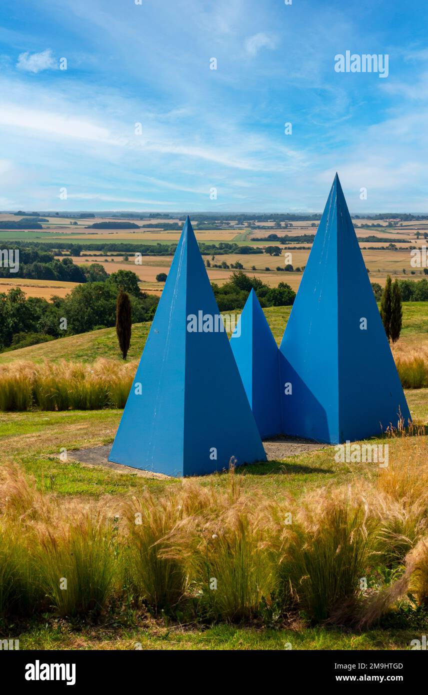 Pyramid sculptures amongst Lavender growing in summer at Yorkshire ...