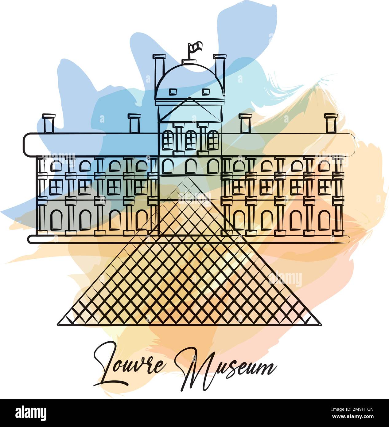 Isolated watercolor sketch of Louvre Museum France Vector Stock Vector ...