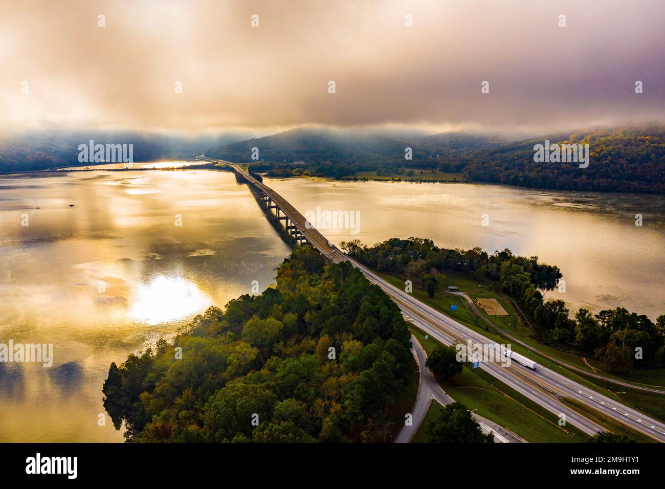 Aerial view of bridge over lake, Lake Nikajac, Tennessee, USA Stock ...