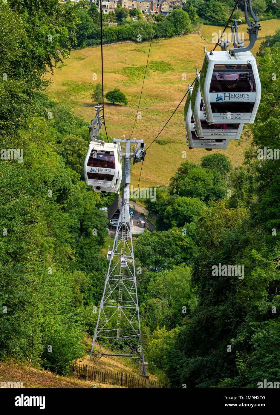 Cable cars ascending to the Heights of Abraham attraction at Matlock ...