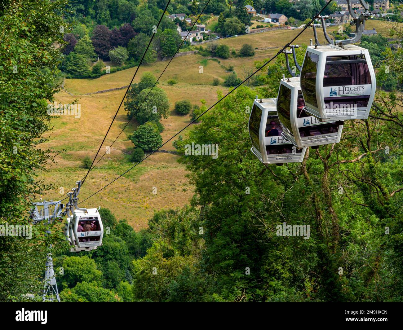 Cable cars ascending to the Heights of Abraham attraction at Matlock ...