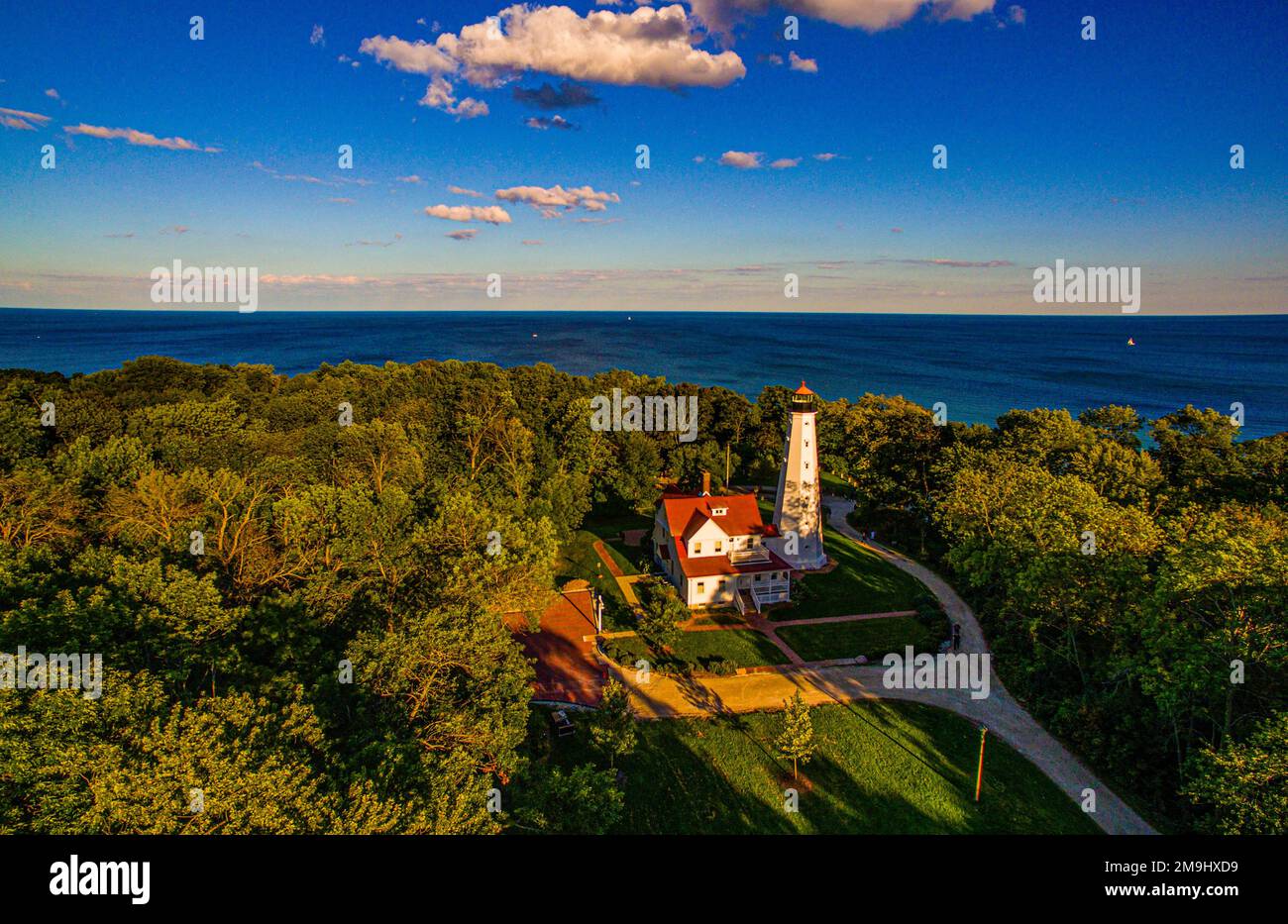 Aerial view of North Point Lighthouse, Milwaukee, Wisconsin, USA Stock ...
