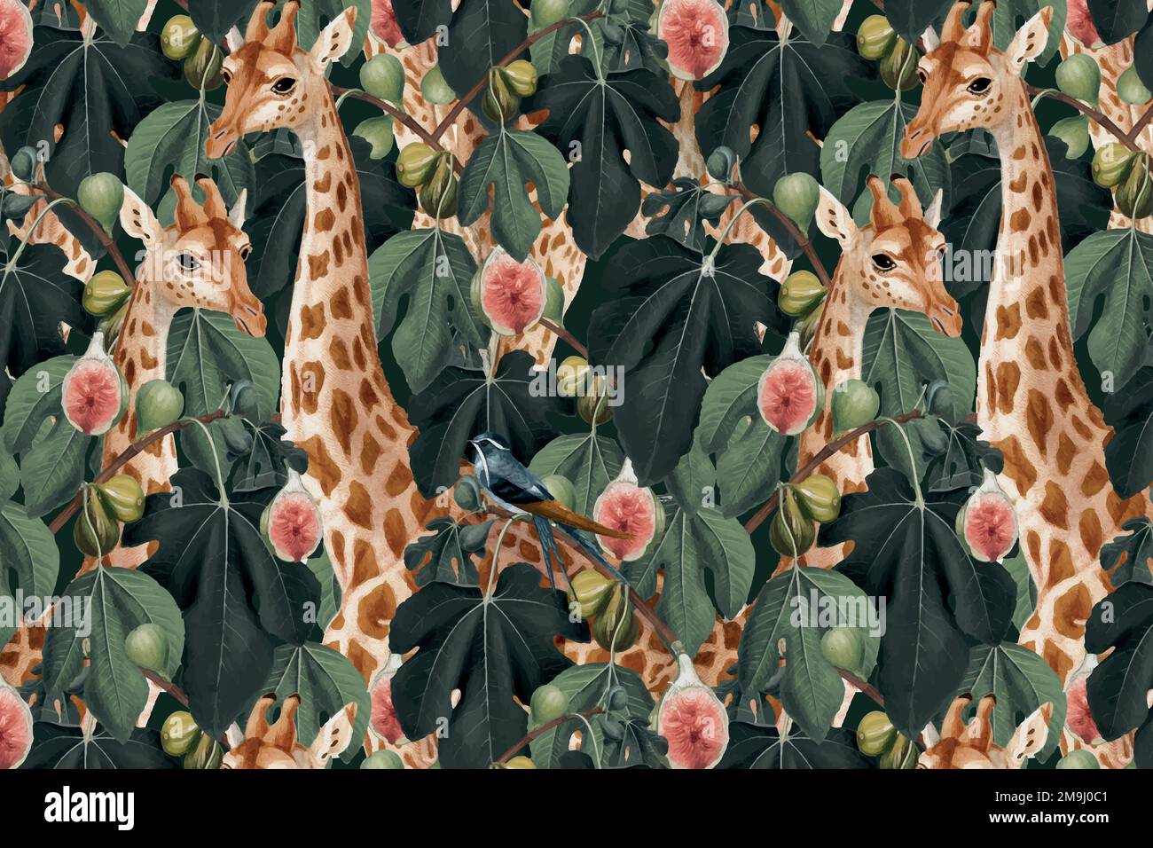 Giraffe pattern background vector in the jungle Stock Vector Image ...