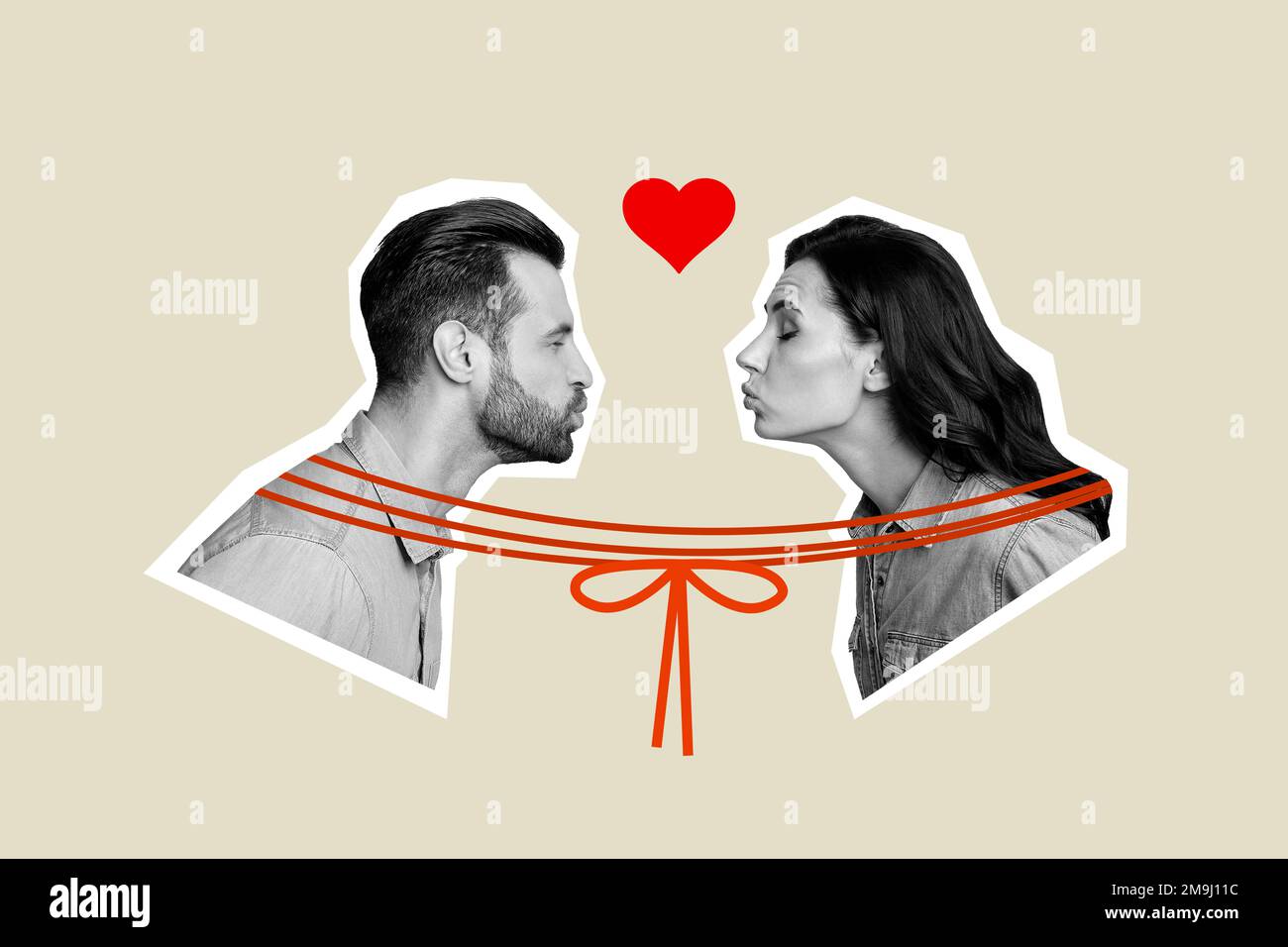 Creative photo 3d collage artwork poster postcard of cute couple love ...