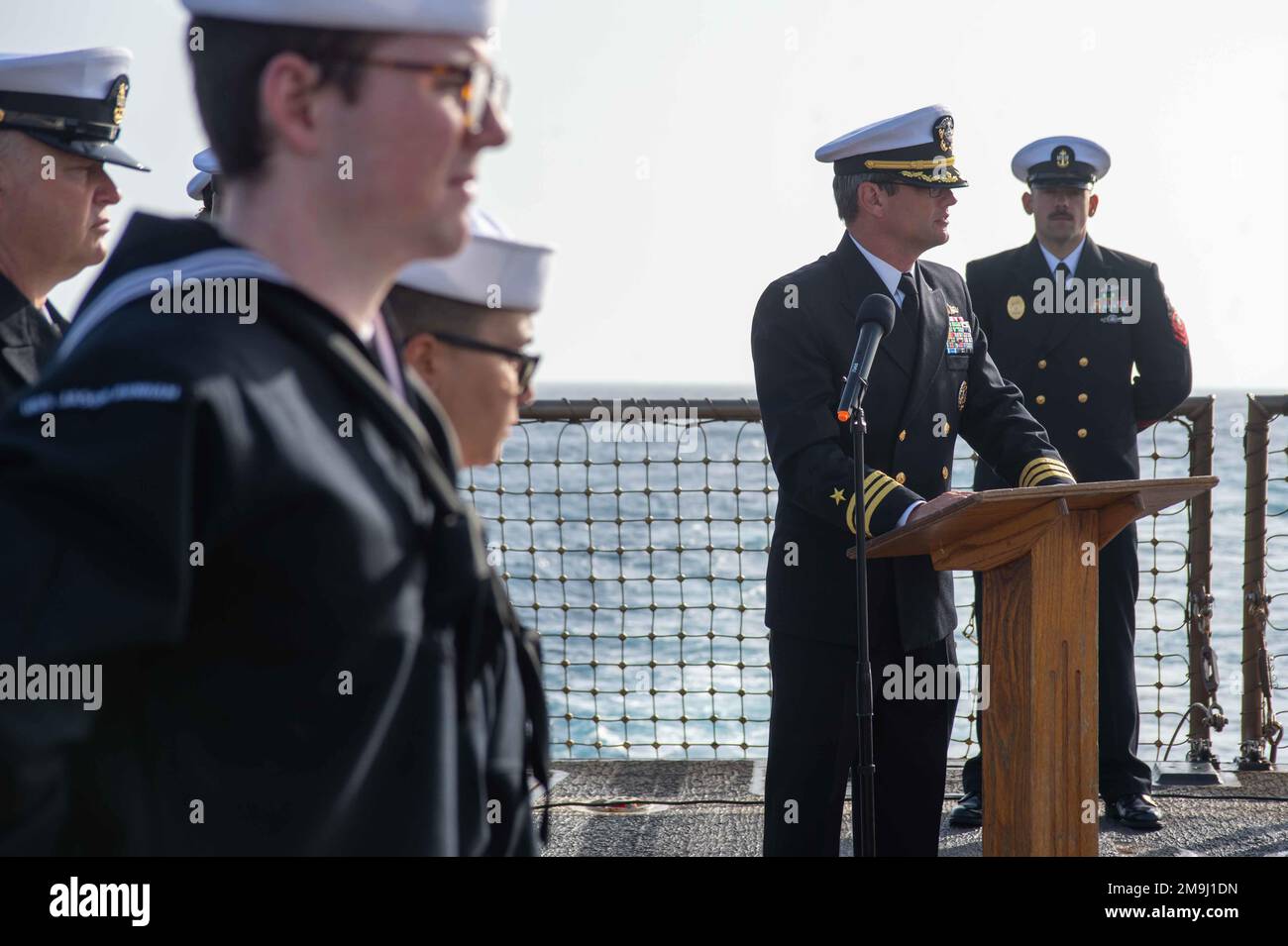 220519-N-UP745-1063 TYRRHENIAN SEA (May 18, 2022) Cmdr. Michael Kiser, commanding officer aboard ...