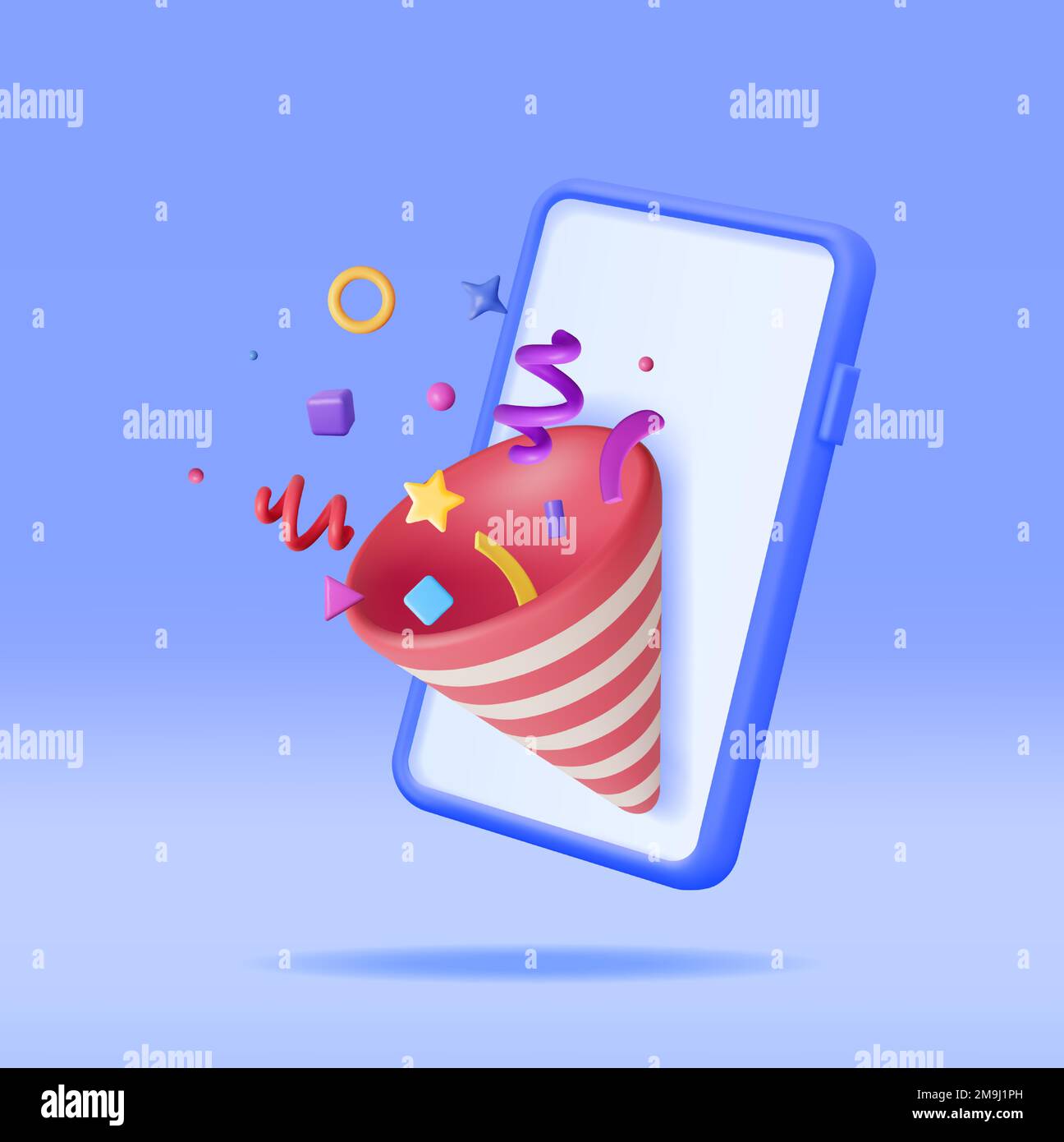 3D Party Popper with Confetti on Mobile Phone Stock Vector Image & Art ...