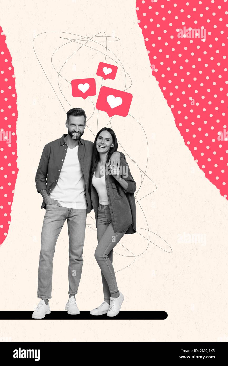 Creative photo 3d collage artwork poster postcard of two happy people ...