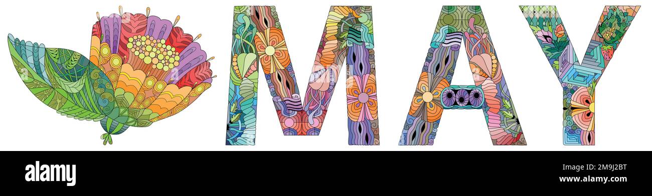 Hand-painted art design. Hand drawn illustration word MAY for t-shirt and other decoration Stock ...