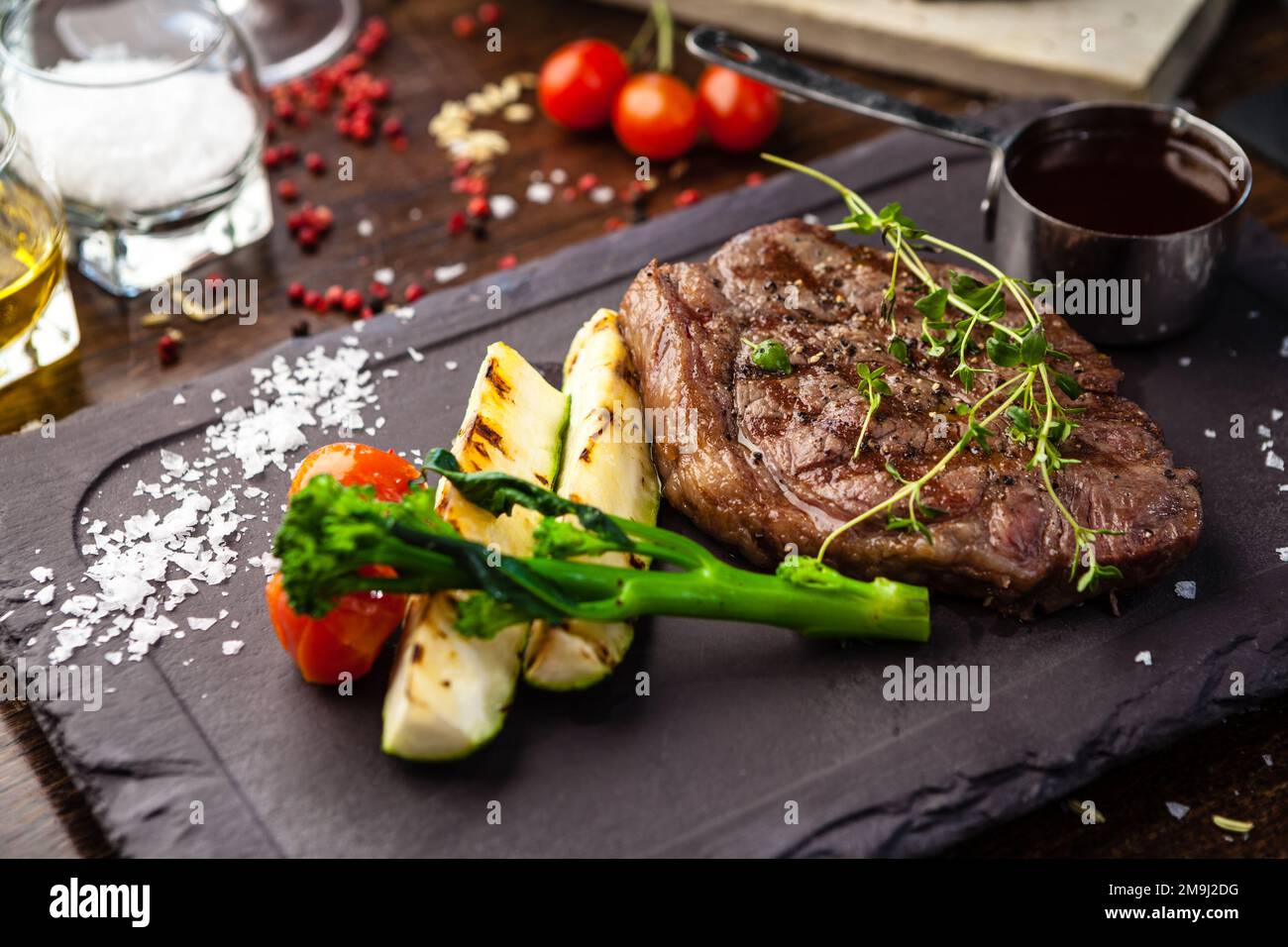 Black Angus New York steak. Marbled beef sirloin from Uruguay ...