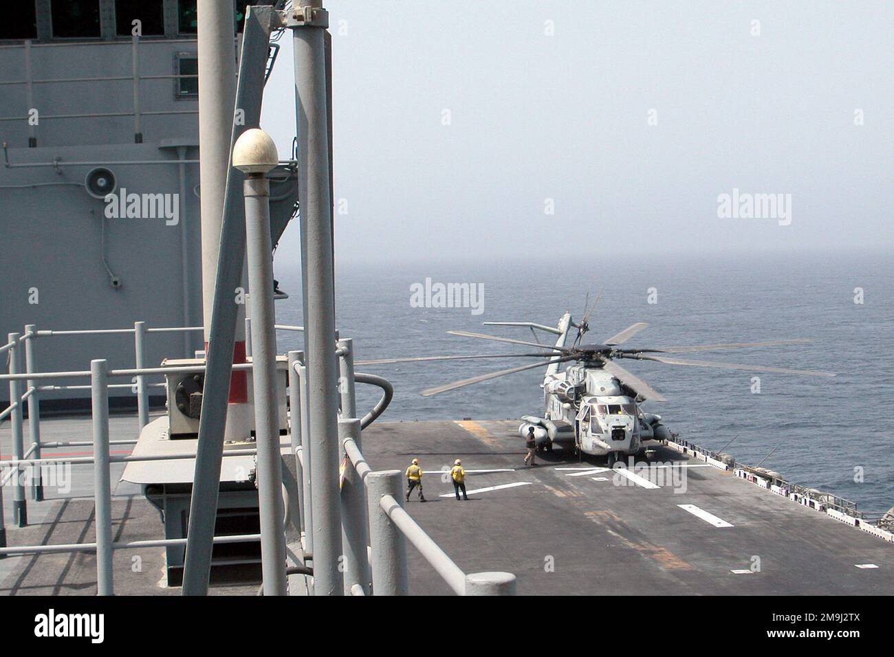 A US Marine Corps (USMC) CH-53D Sea Stallion helicopter prepares for a ...