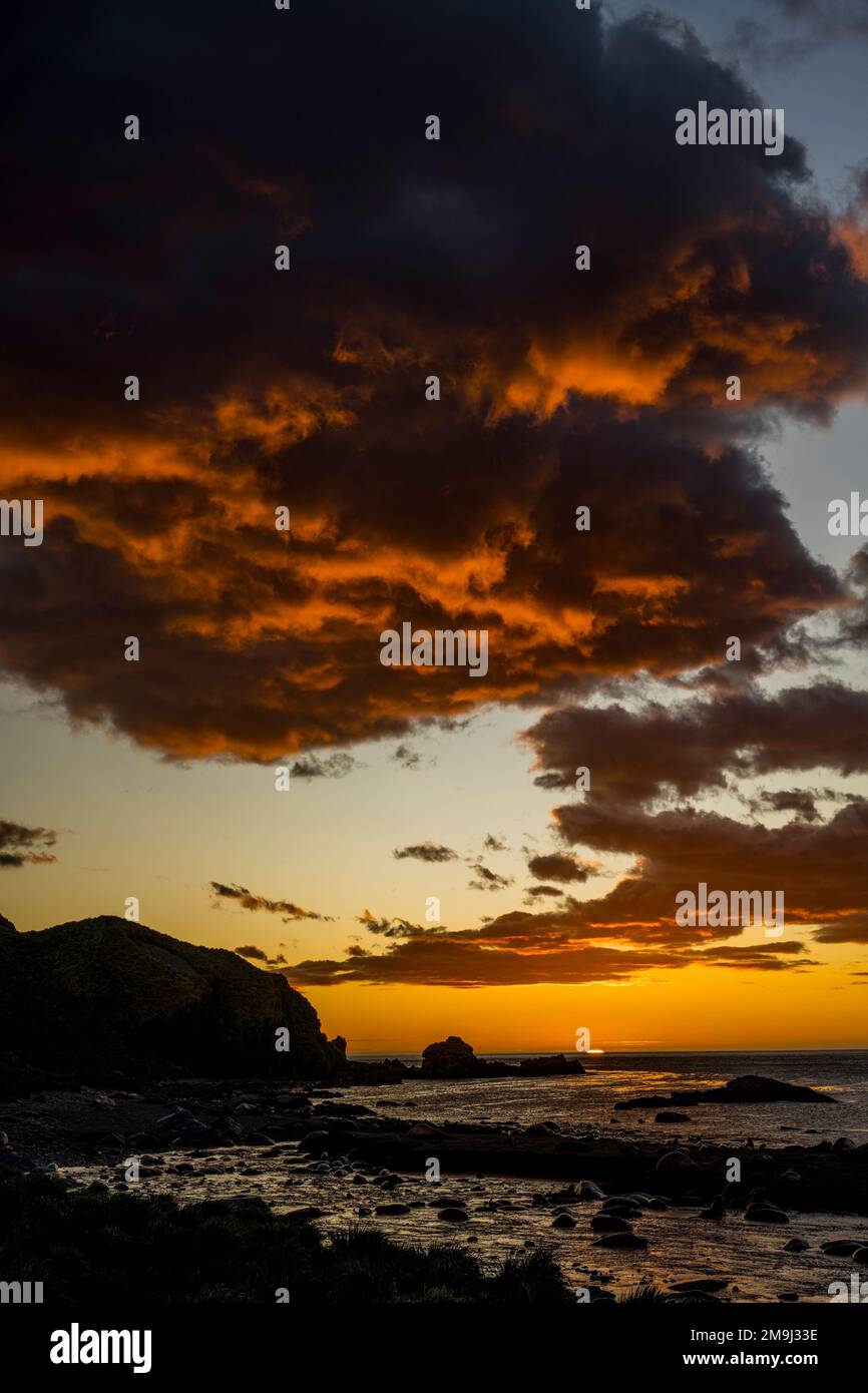 View of the sunrise from Gold Harbor, on South Georgia Island, sub ...
