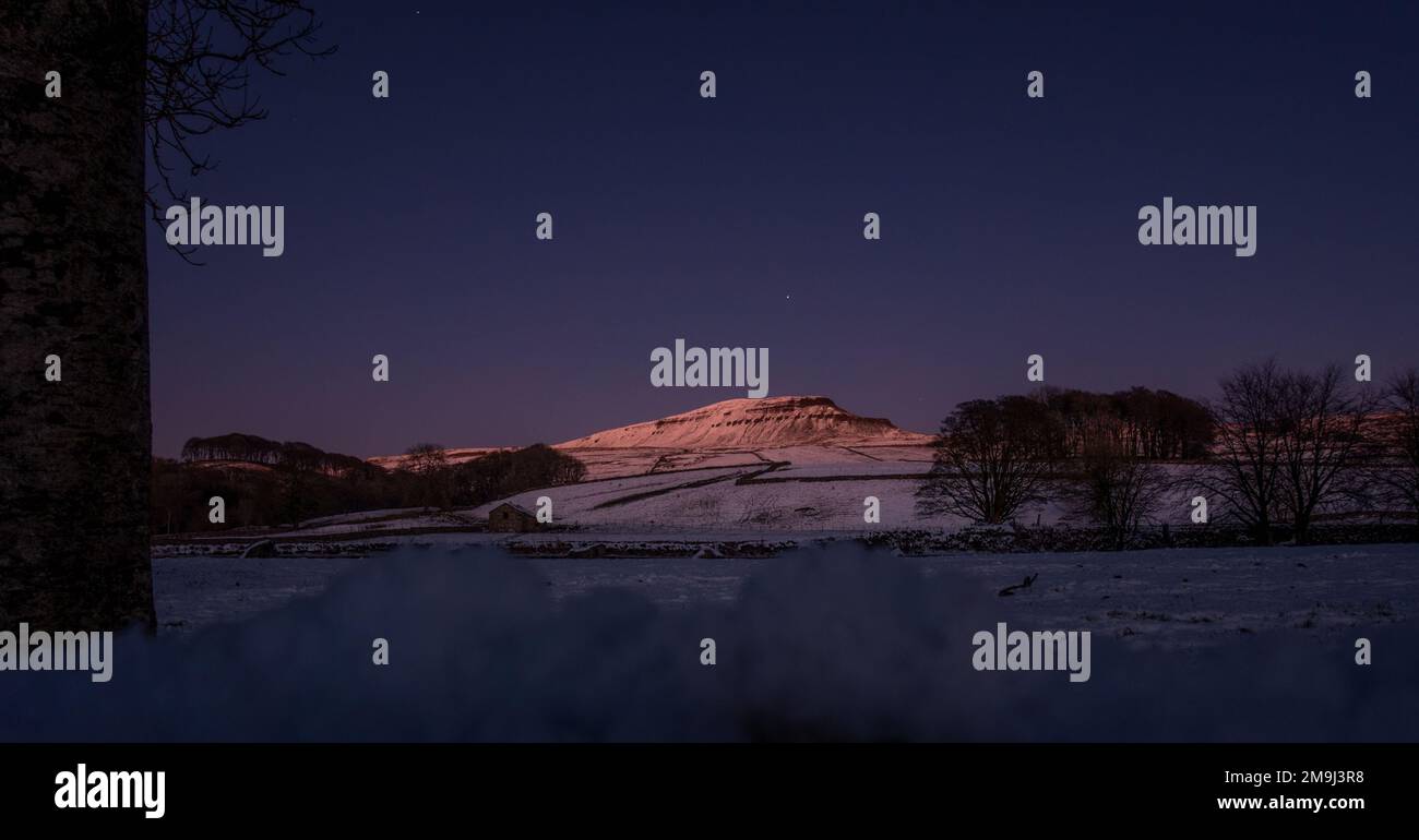 Night time photo of Pen-y-ghent in the Yorkshire Dales National Park ...