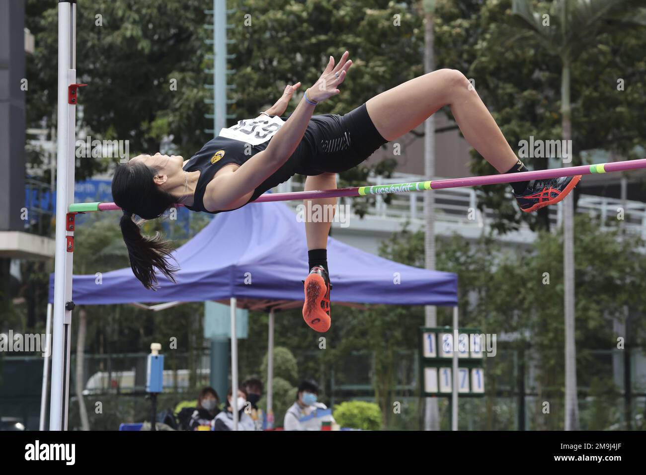 High jump athlete Phoebe Ching Wai-yan in action at Hong Kong Pre ...