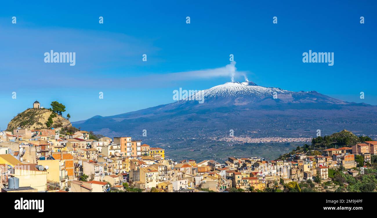Panoramic view of Mount Etna from the village of Centuripe, Sicily ...