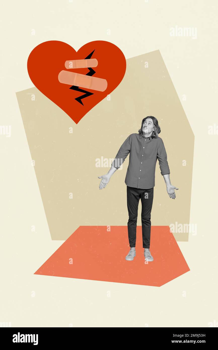 Creative photo 3d collage artwork poster postcard of disappointed guy ...
