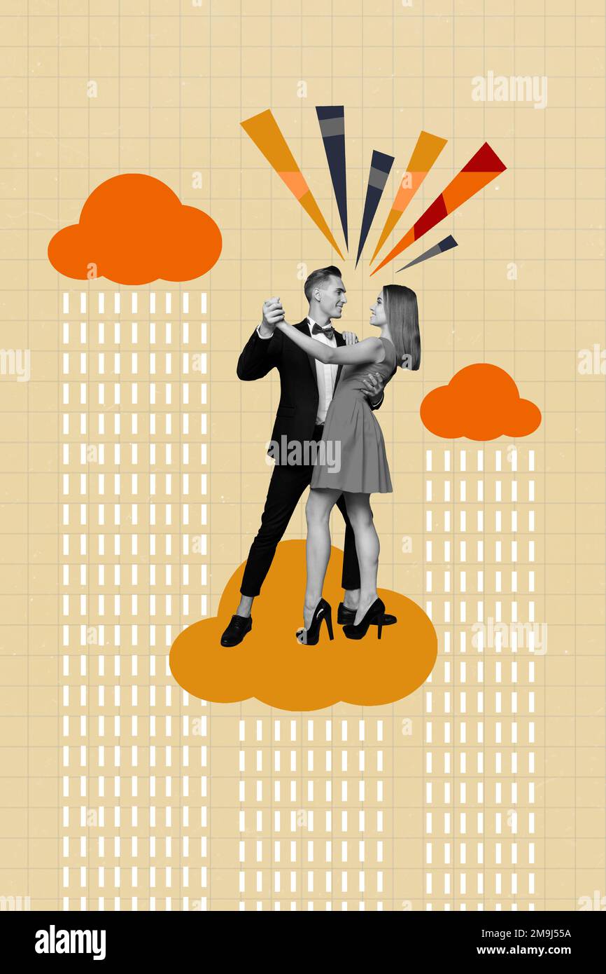 Creative photo 3d collage artwork poster postcard of two people enjoy ...