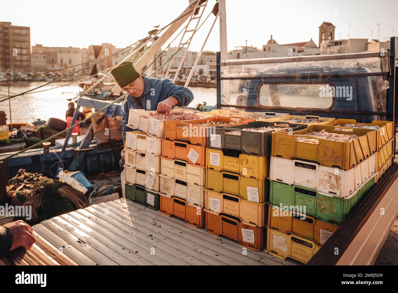 Mola di Bari, Italy - January 2023: local life scene by the fish market ...