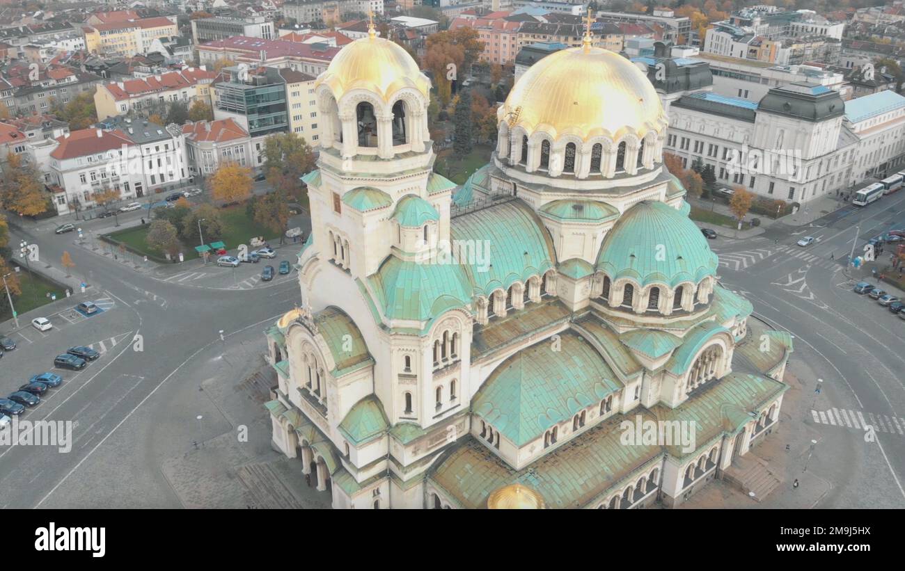 An aerial view of the St. Alexander Nevsky Cathedral in Sofia, Bulgaria ...
