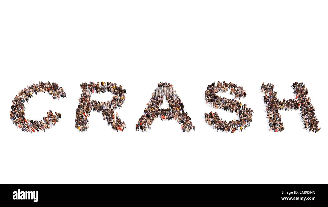 Conceptual large community of people forming the word CRASH. 3d ...