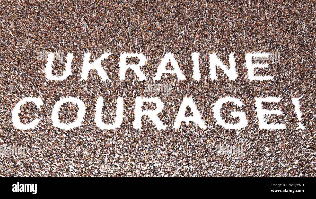 Concept or conceptual community of people forming the message UKRAINE ...